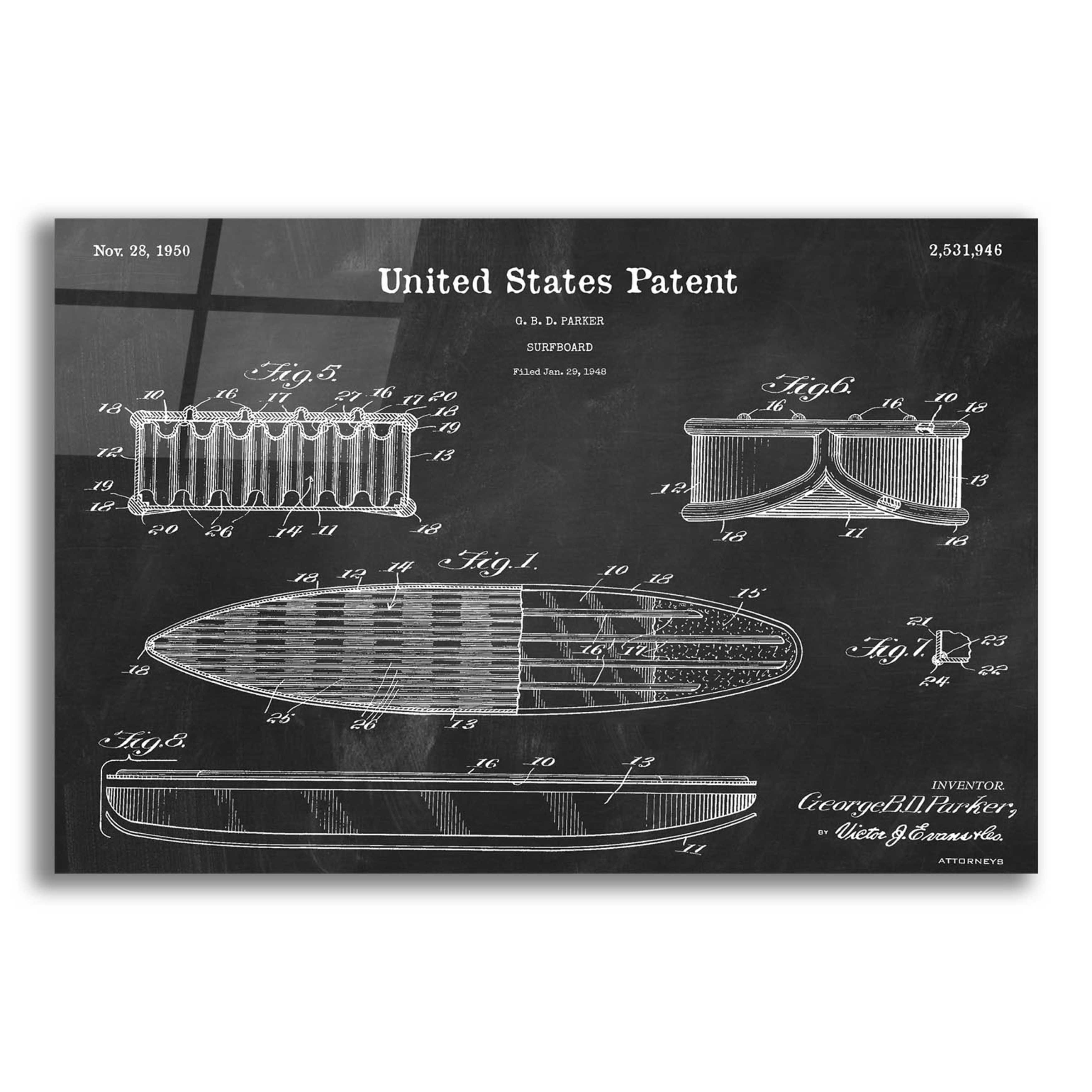 17 Stories Surfboard Blueprint Patent Chalkboard - Unframed Graphic Art ...