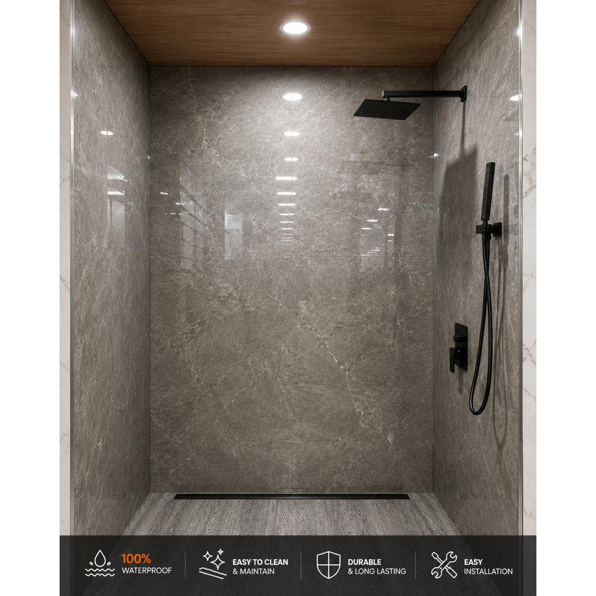 The Keystone Decor 96” Waterproof SPC Shower Wall Panel Kit – 4-Piece ...