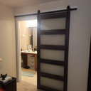 LDB_BUILDING 84" Frosted Glass and Manufactured Paneled Wood Barn Door ...