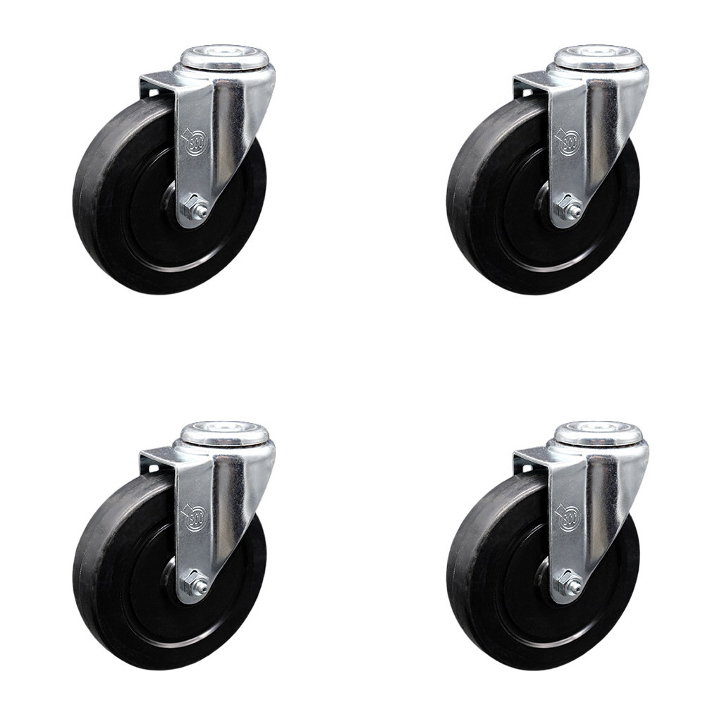 Service Caster 5 Inch Soft Rubber Wheel Swivel Bolt Hole Caster Set ...