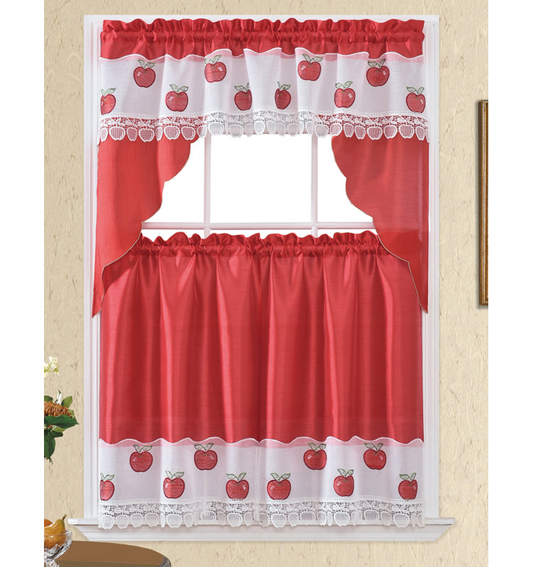 Winston Porter Aischa Ruffled 56'' W Kitchen Curtain Red | Wayfair