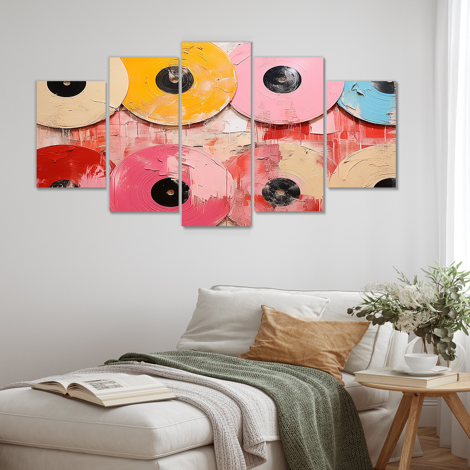Ivy Bronx Pink Vinyl Records Display I - Vinyl Records Multipanel Wall Art Decor Set | Wayfair