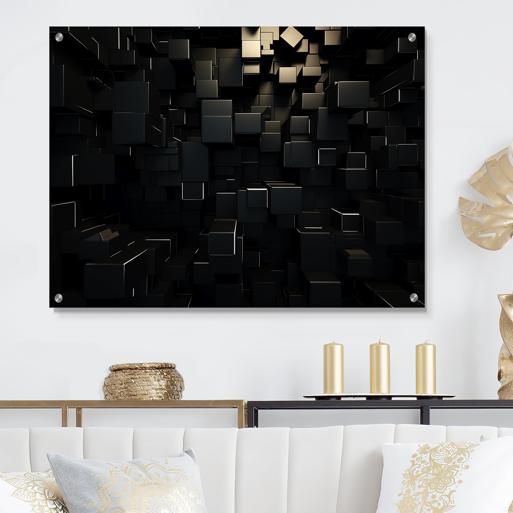 Wrought Studio™ 3D Black Brick Cube Dimensions - Abstract Geometric ...
