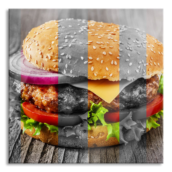 Brayden Studio Juicy Cheeseburger - No Frame Print on Glass | Wayfair.co.uk