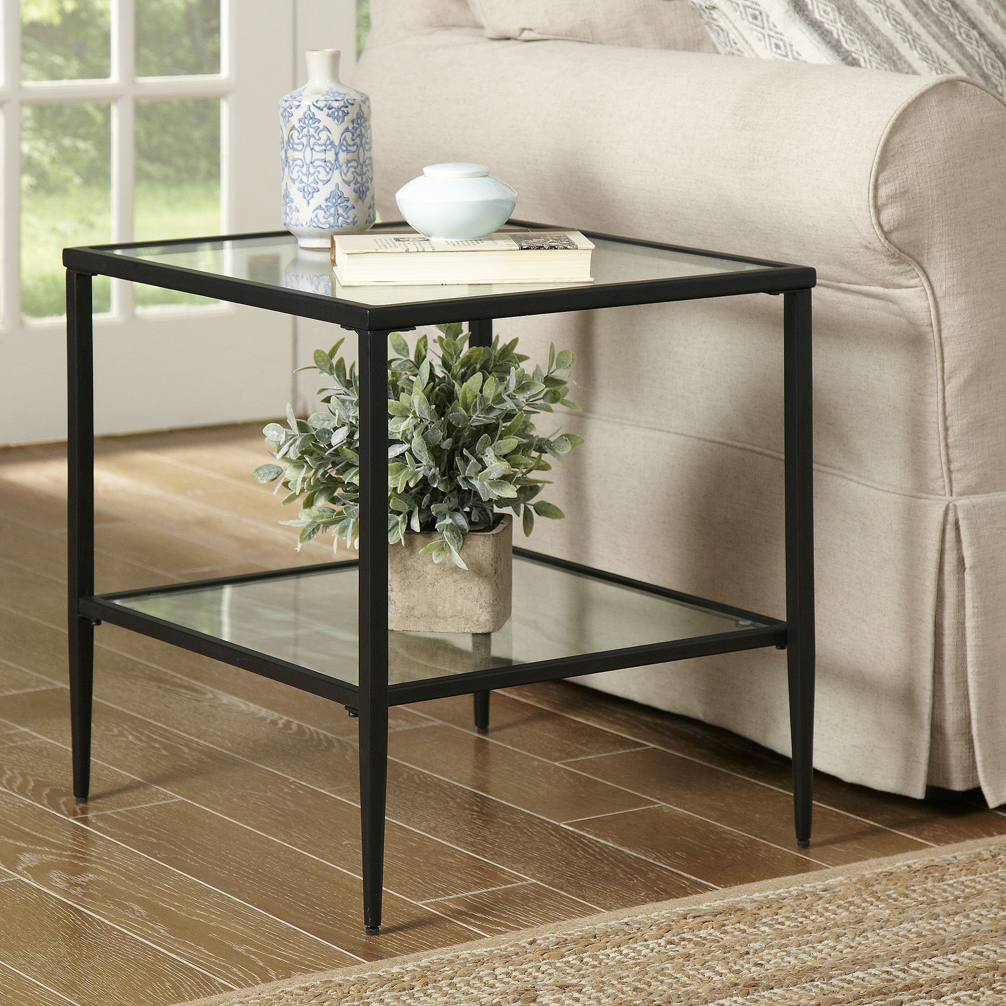 Wade Logan® Edmont Double Shelf Glass Top Side Table with Storage ...