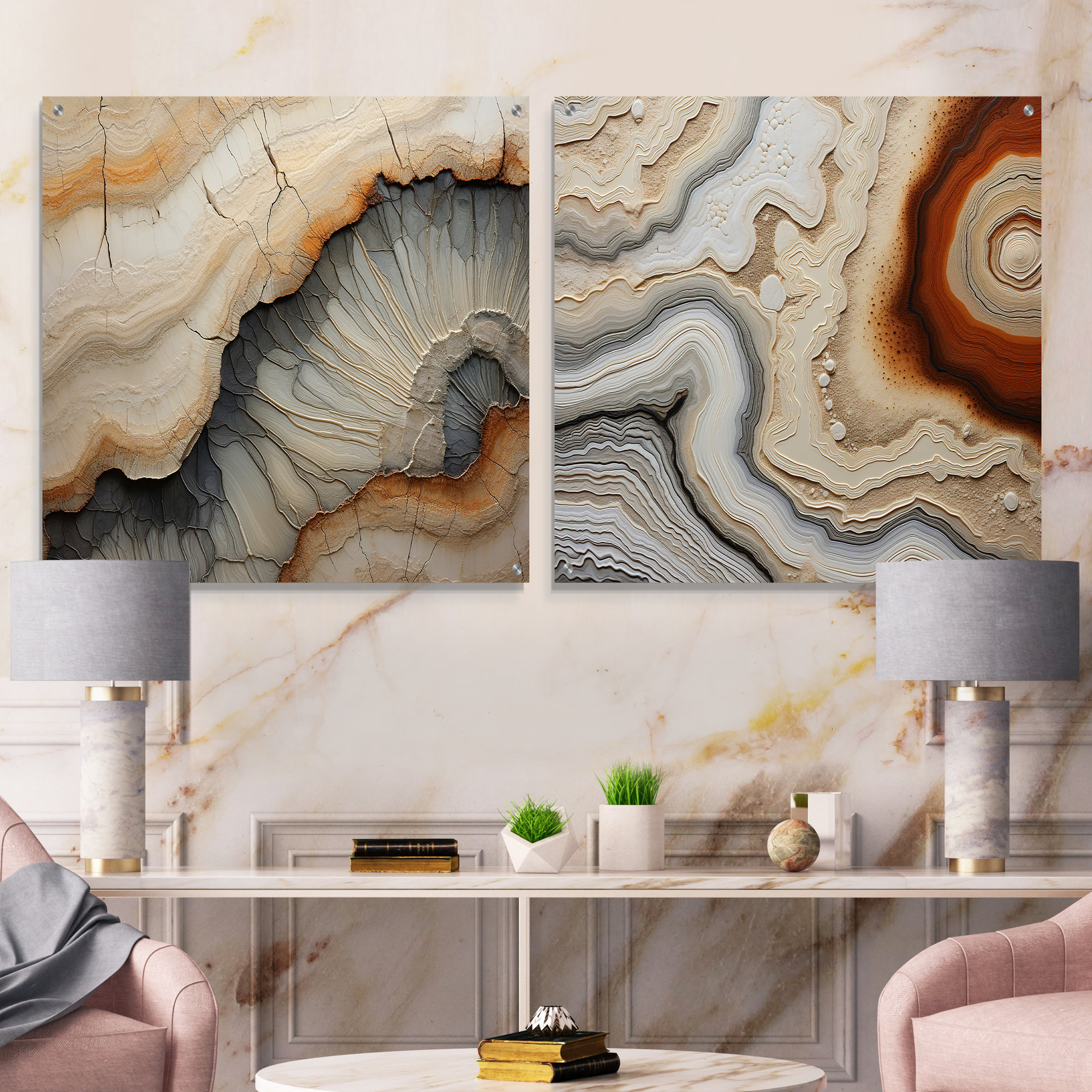 Ivy Bronx Beige And Orange Minimalism Stone Geode II - Stone Geode ...