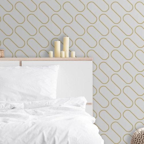 Metro Lane Linear Curve Wavey Lines Monochrome Gold/White 10m x 53cm ...