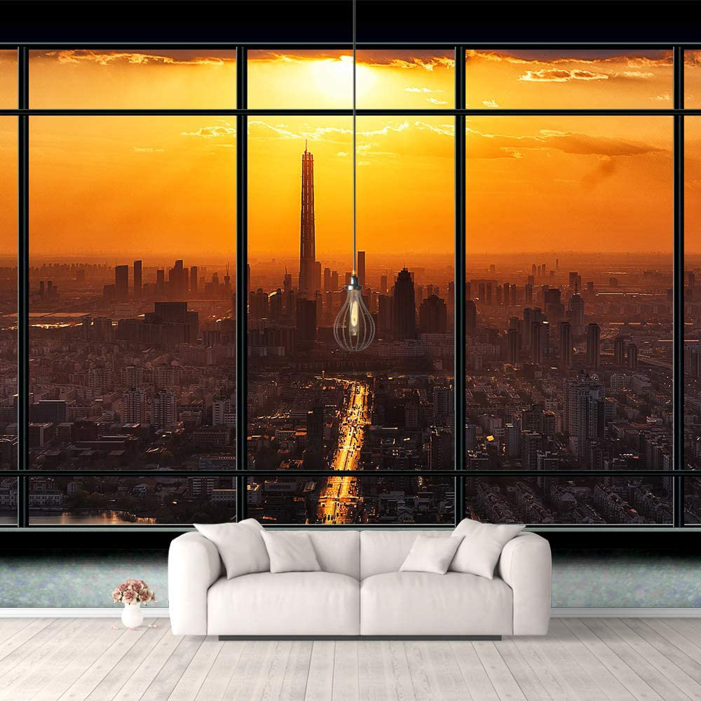 IDEA4WALL Grid City View Window View City Skyscrapers 8' L x 66" W Wall ...