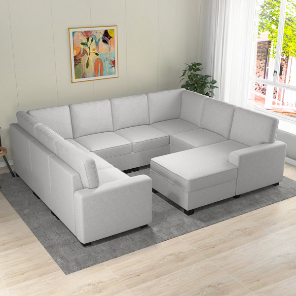 Latitude Run® 114" Wide U-Shaped Modular Sectional Sofa 8-Seat Fabric ...