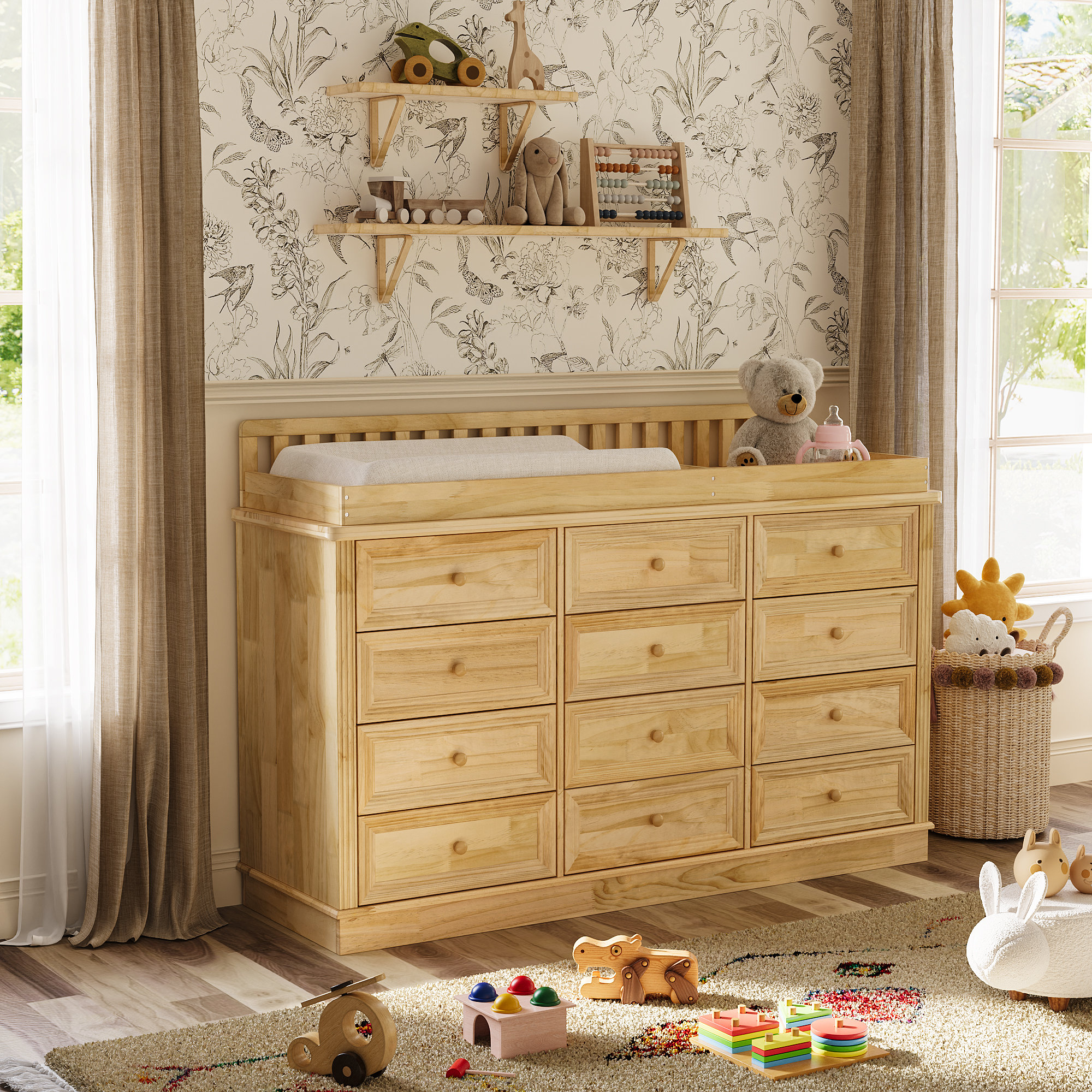 One Allium Way® 60'' W Solid Pine 12-Drawer Changing Table Dresser With ...