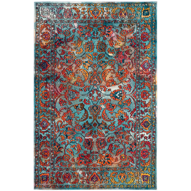 Blue Elephant Power Loomed Polypropylene Light Blue/Orange Rug ...