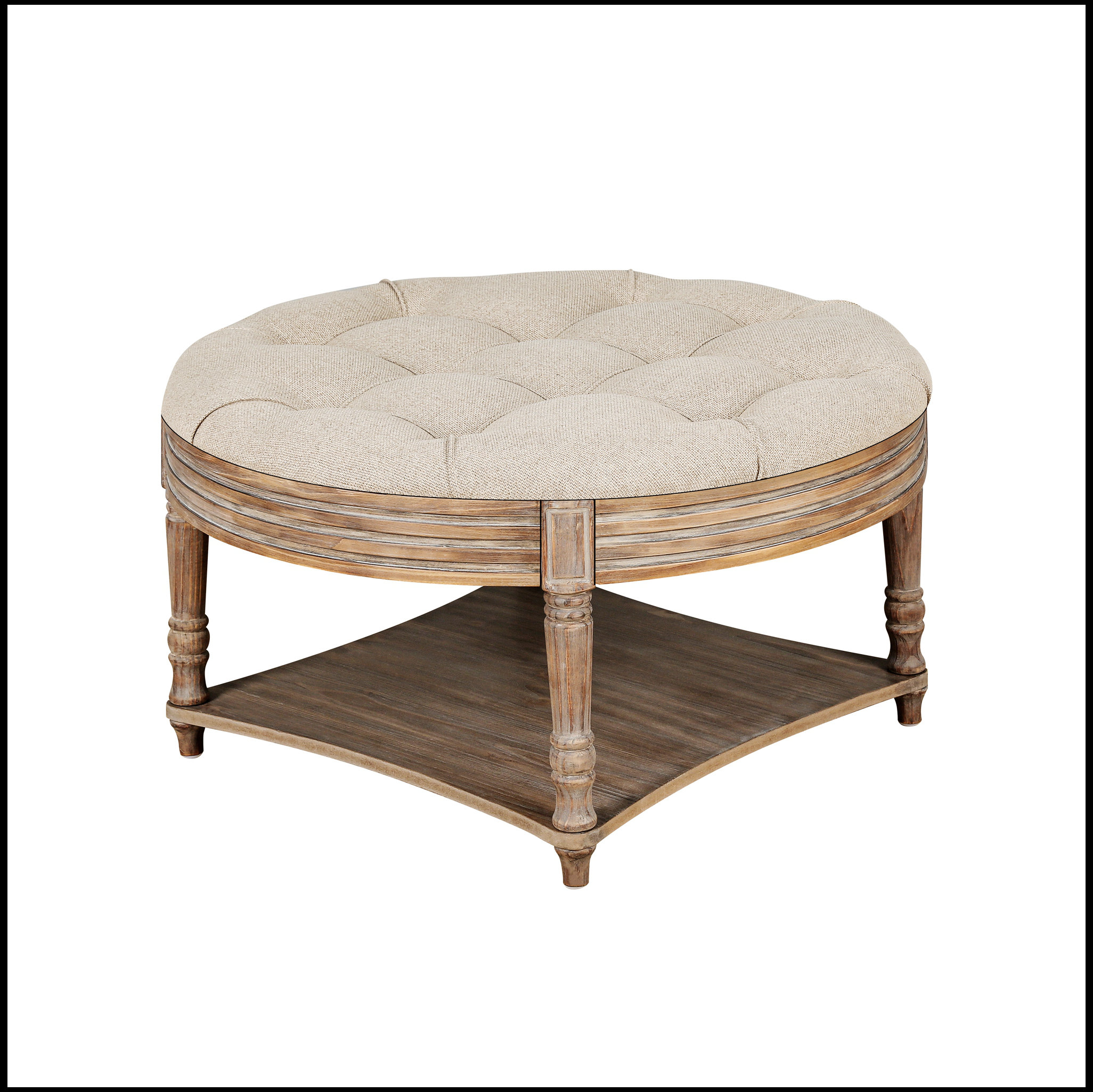 Red Barrel Studio Large Round Ottoman Coffee Table 2 Tier Oversized ...