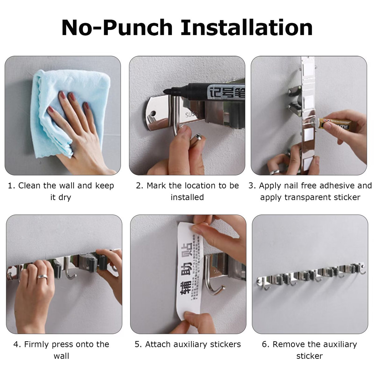 WFX Utility™ Painesville 4 Racks 5 Hooks Broom Holder Wall Mounted ...