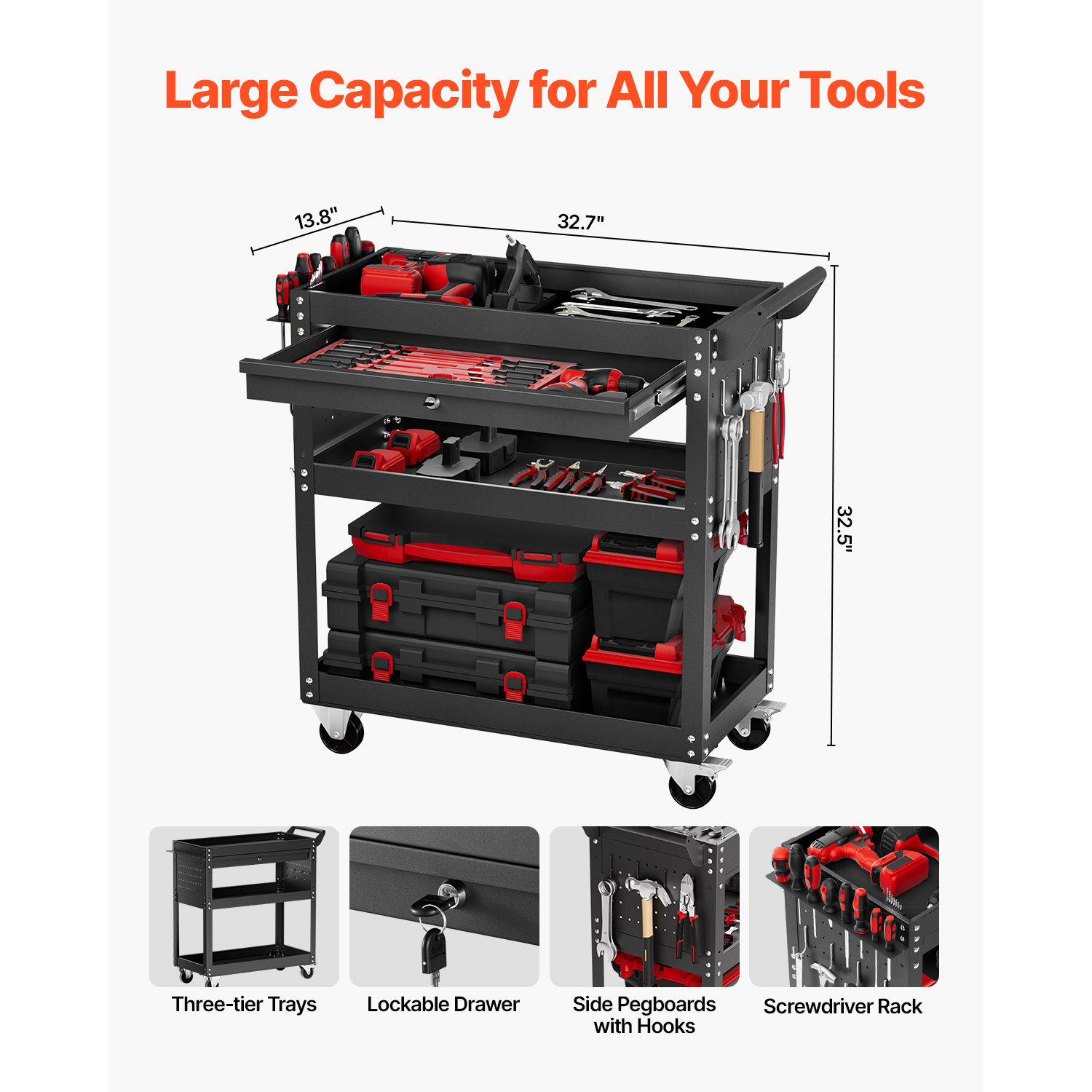 Stellweilan Tessberg 4-Tier Tool Cart on Wheels 350 lb Rolling Work ...