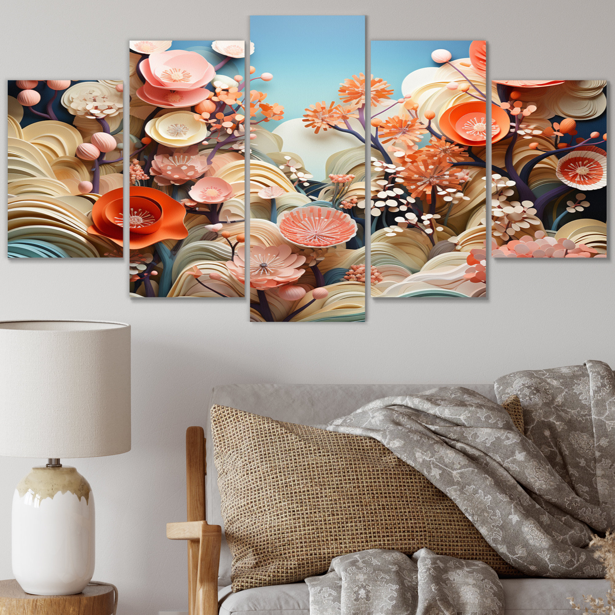 Design Art Coral Vibrant Reef Geometric - 5 Piece No Frame Print on ...