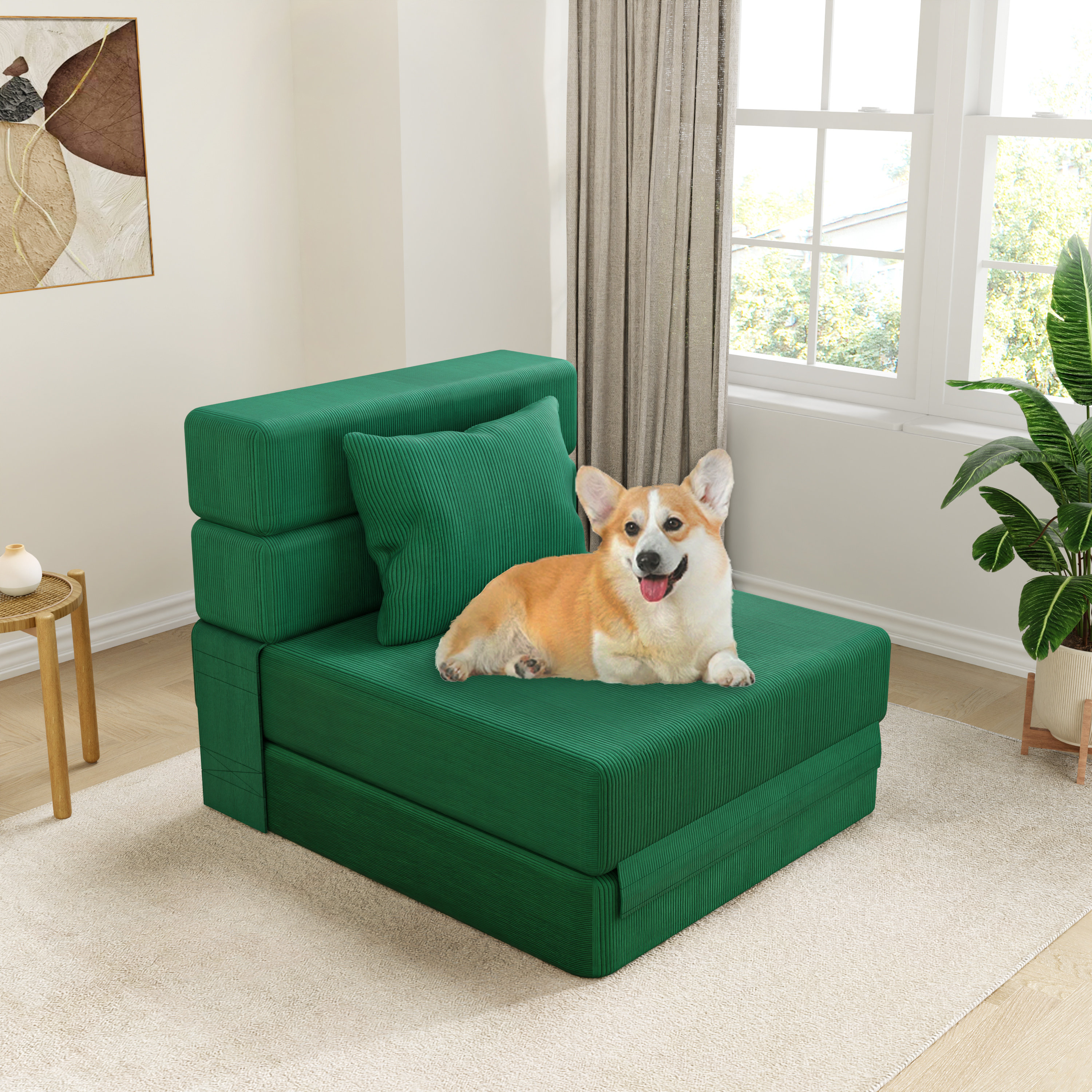 Ebern Designs Convertible Folding Compression Sectional Fabric Sofa ...