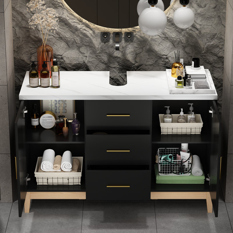 MoonQuake 47.2'' Single Bathroom Vanity Base Only in Black/Natural ...