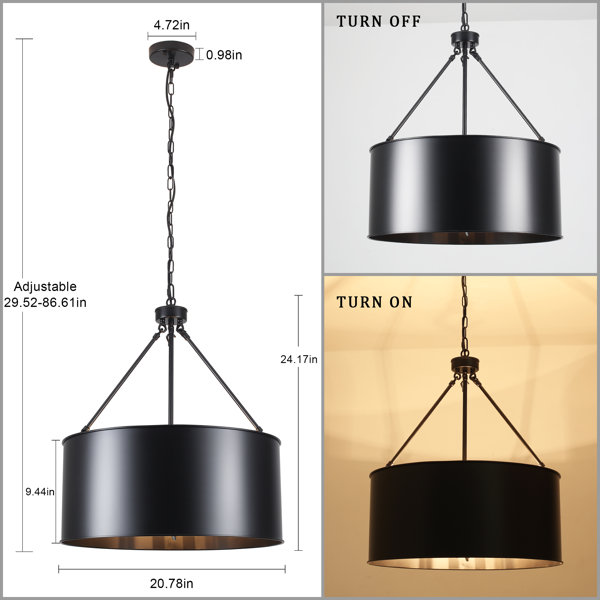 17 Stories Prall 5 - Light Matte Black Dimmable Drum Chandelier | Wayfair