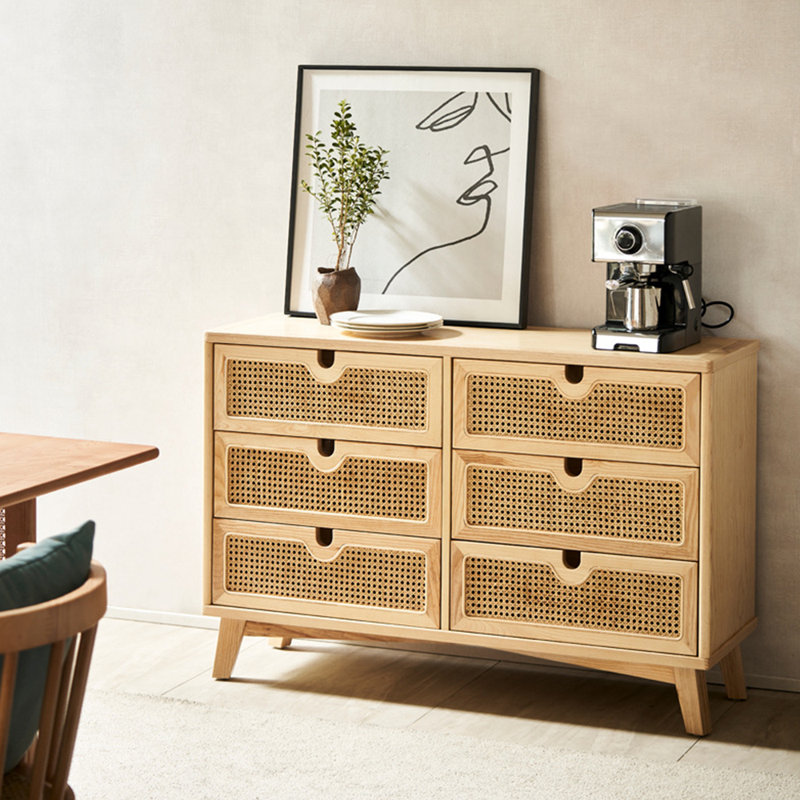 Dream cabinet Solid Wood Rattan Woven Simple Drawer Locker Accent Chest ...