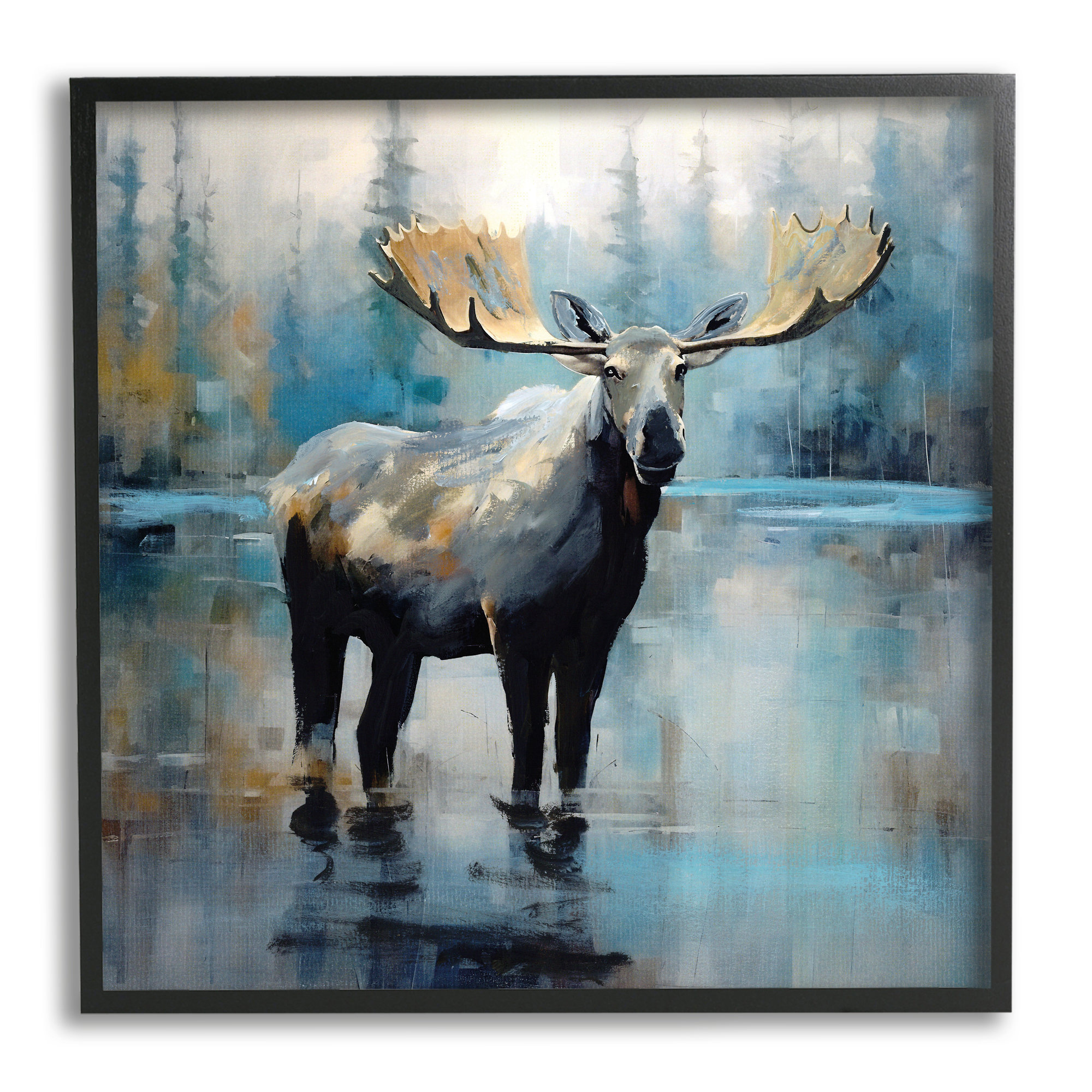 Stupell Industries Abstract Moose Painting Framed Giclee Art by Georgie ...