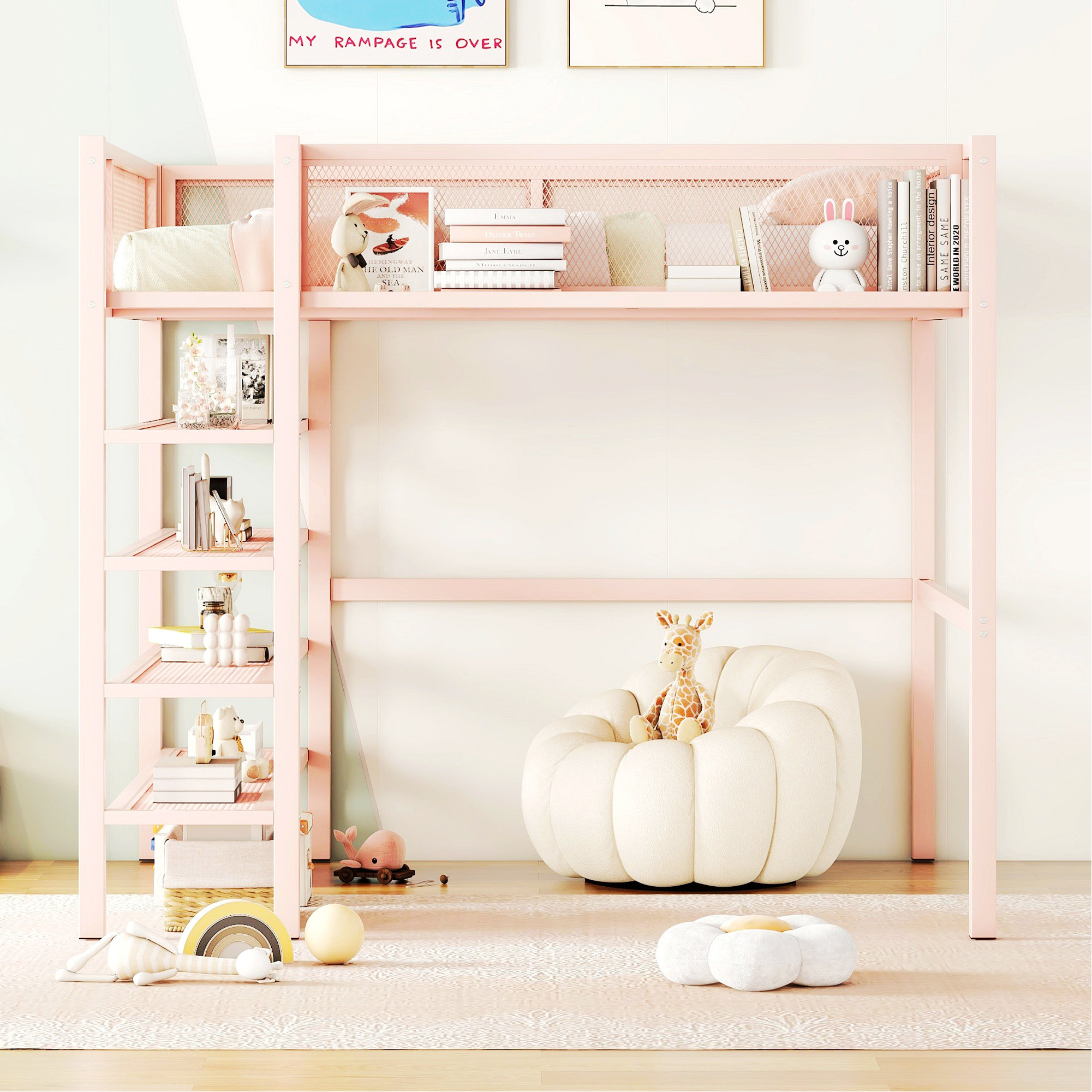 Isabelle & Max™ Metal Loft Bed With 4-Tier Shelves And Storage,Platform ...