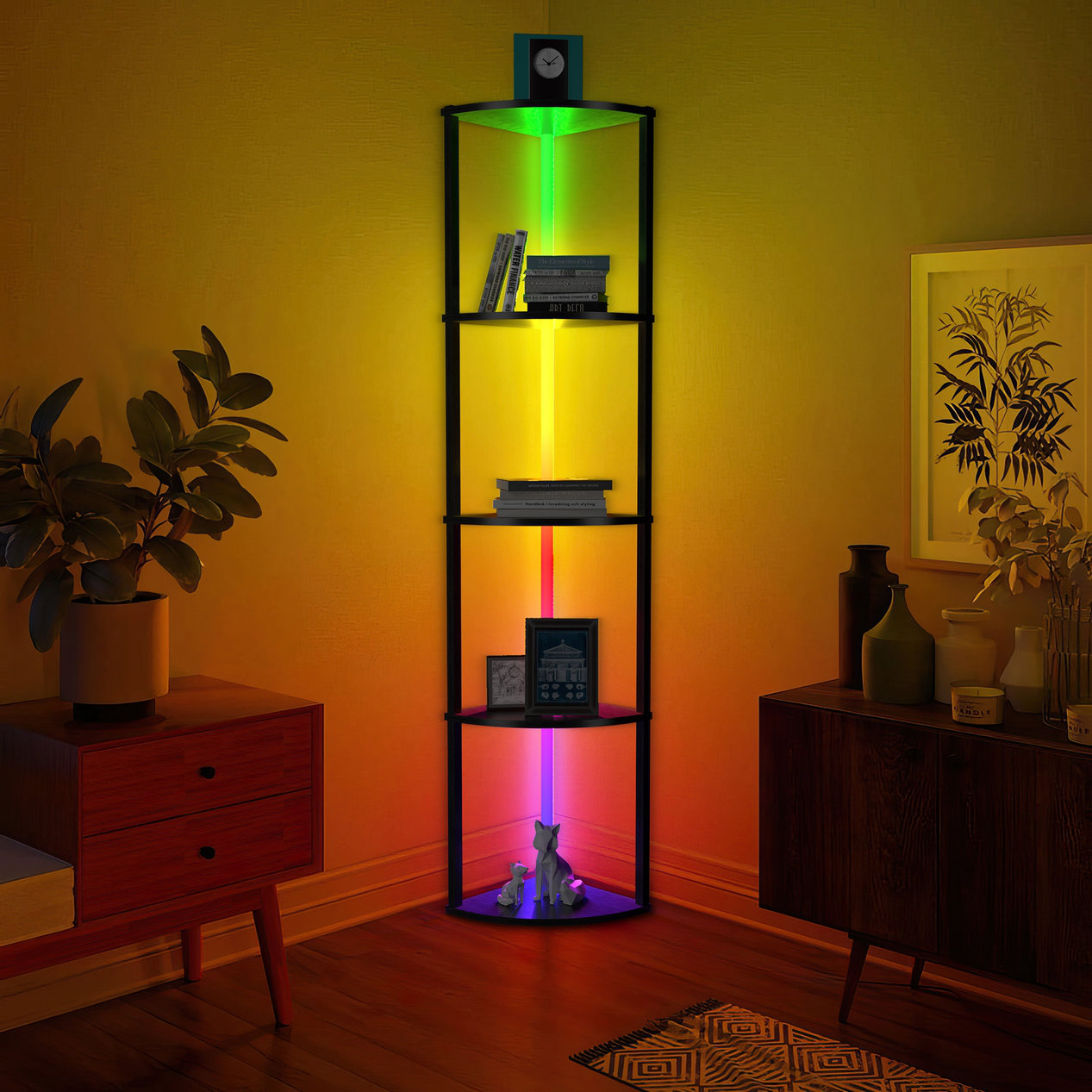 Wrought Studio Kamoree Corner Bookcase with RGB Color Changing Light ...