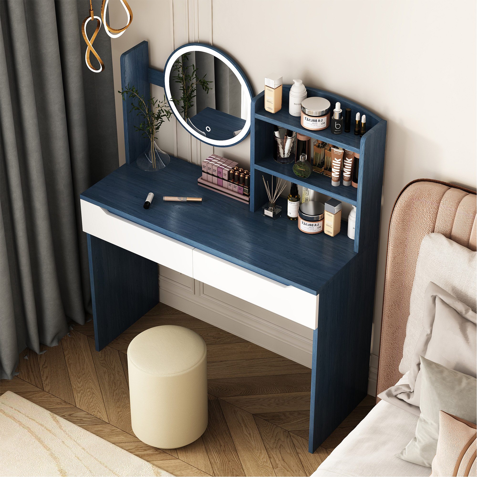 Ebern Designs Makeup Dressing Desk With HD Mirror And Drawers | Wayfair