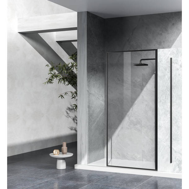 Vinnova 34'' - 34'' W x 74'' H Framed Fixed Glass Panel with Frosted ...