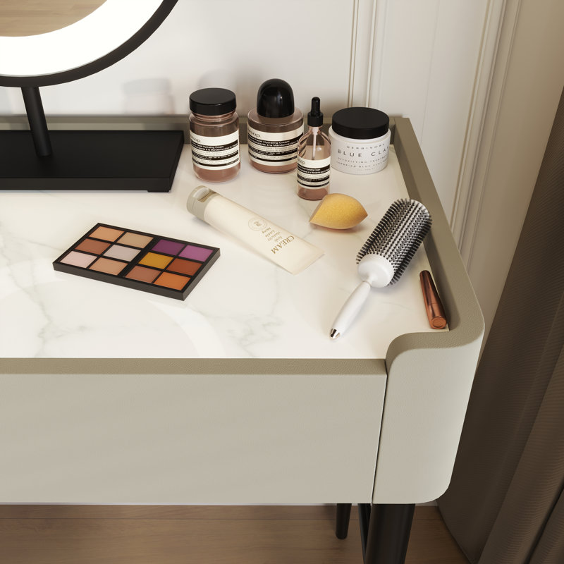 Mercer41 Edorta 31.5'' W Solid Wood Makeup Vanity Set with Lighted ...