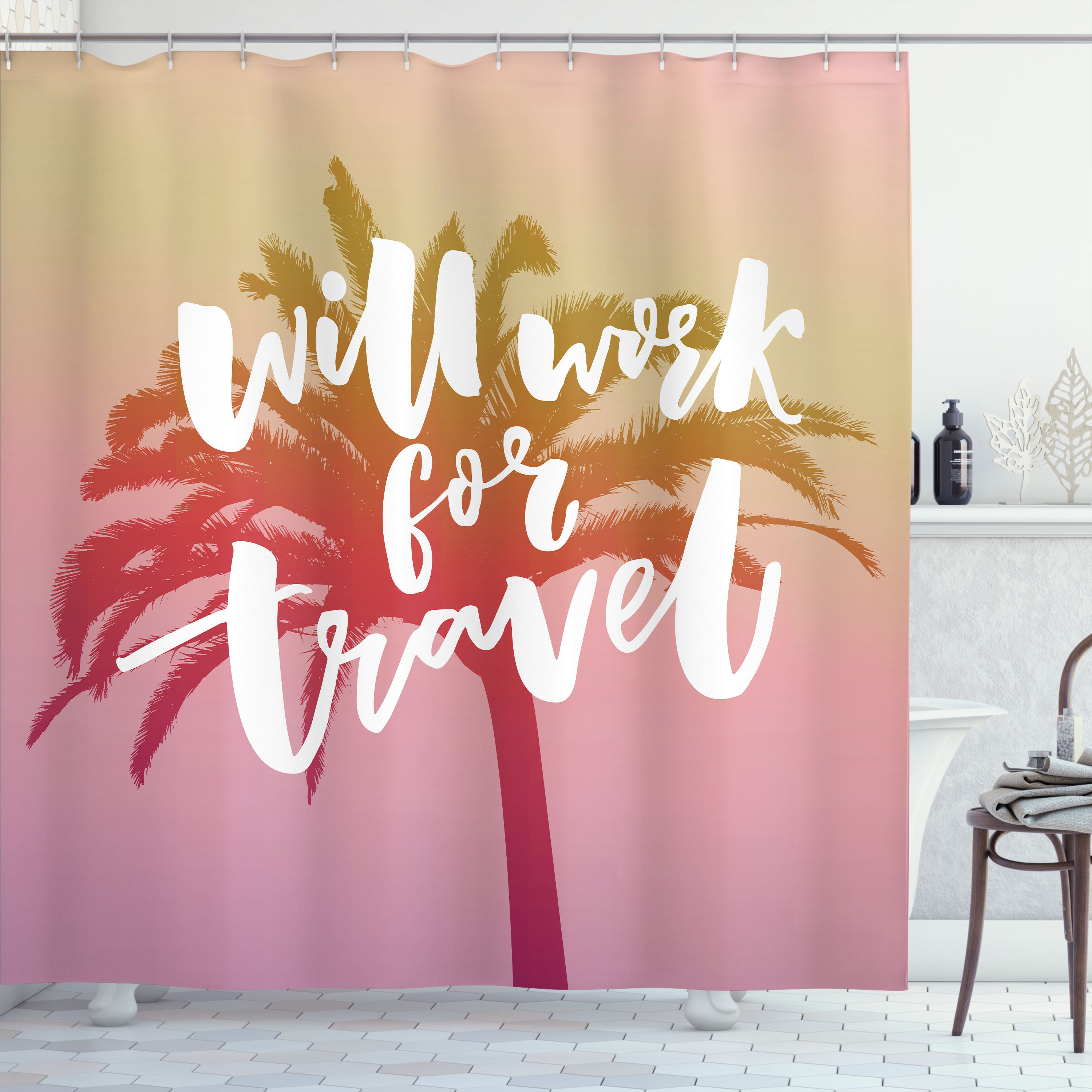 Ambesonne Funny Words Shower Curtain Summer Travel Palm Multicolor ...