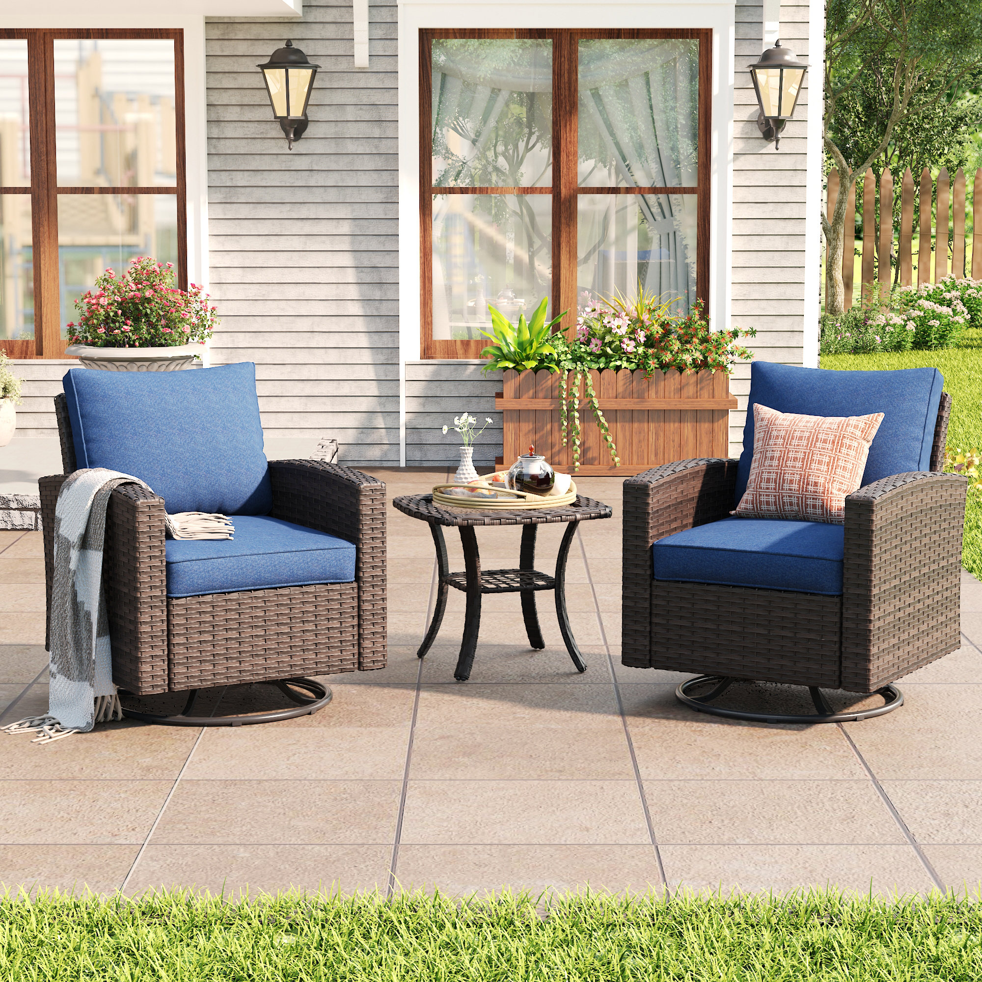 Winston Porter 3 Pieces Wicker Patio Conversation Set - Wayfair Canada