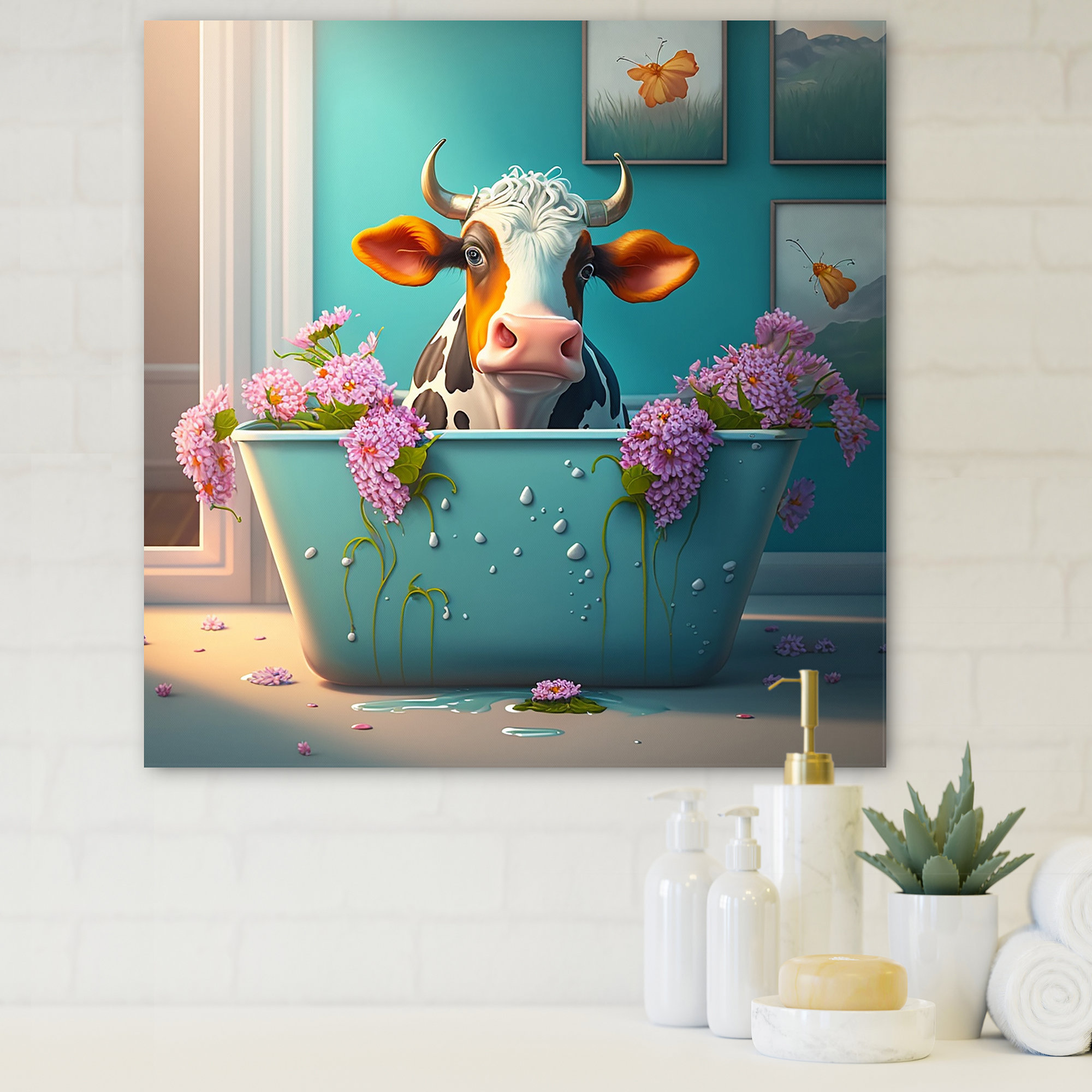 Trinx Cartoon Cow Seating On The Toilet II On Canvas Print | Wayfair