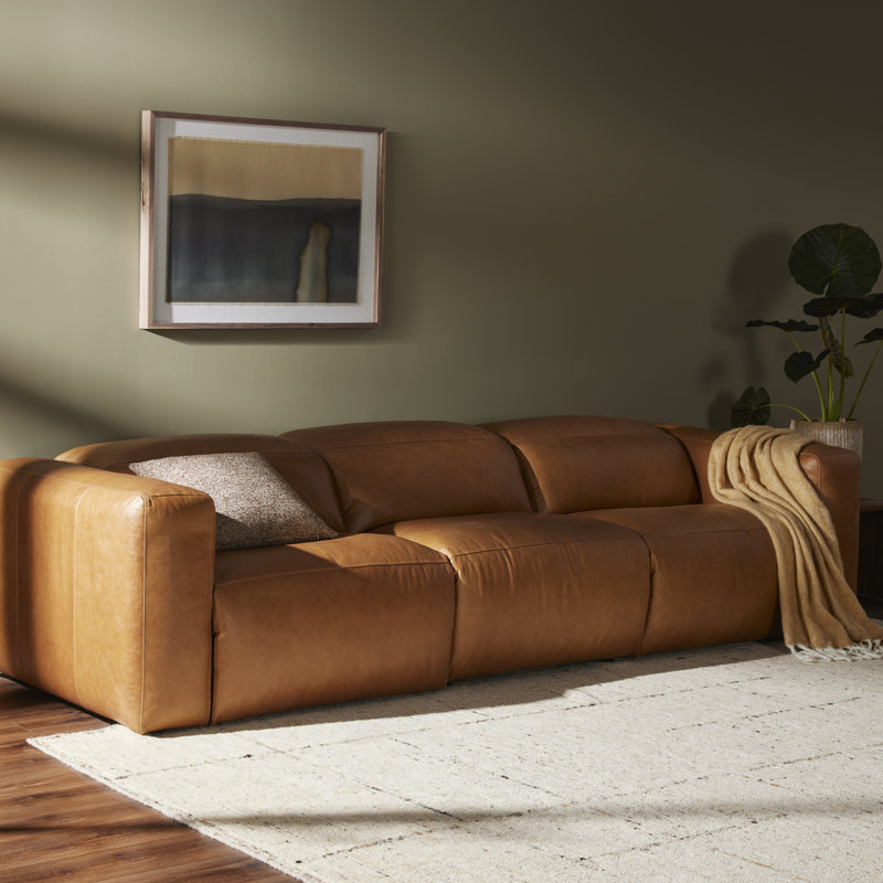 AllModern Amed 124" Genuine Leather Power Reclining Sofa | Wayfair