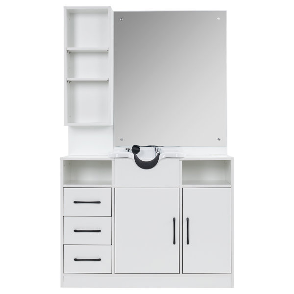 Ebern Designs Maxcine Wall Mount Cabinet Barber Station with Mirror and ...