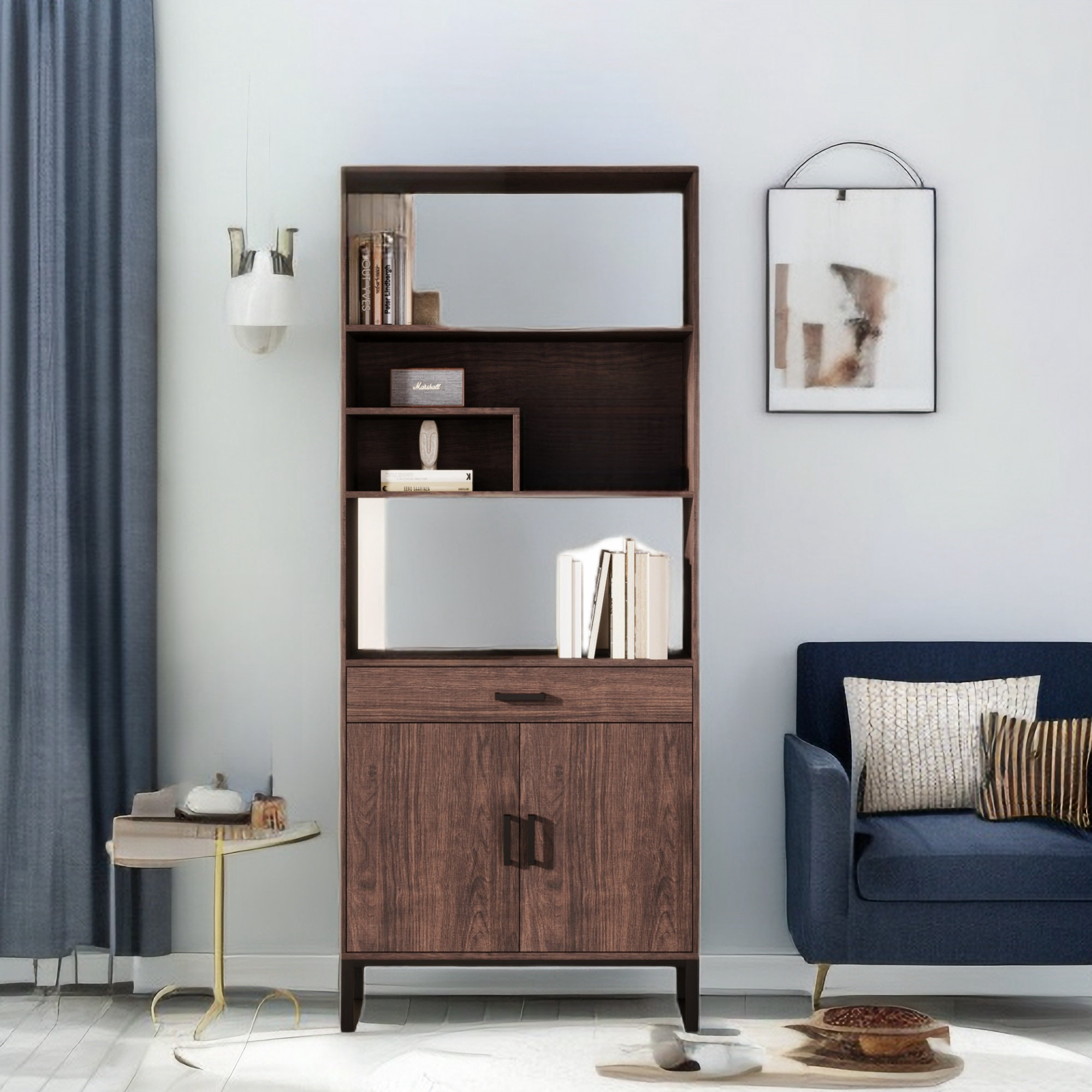 Latitude Run® Shanene Modern Bookcase with Doors, Storage Drawer and ...