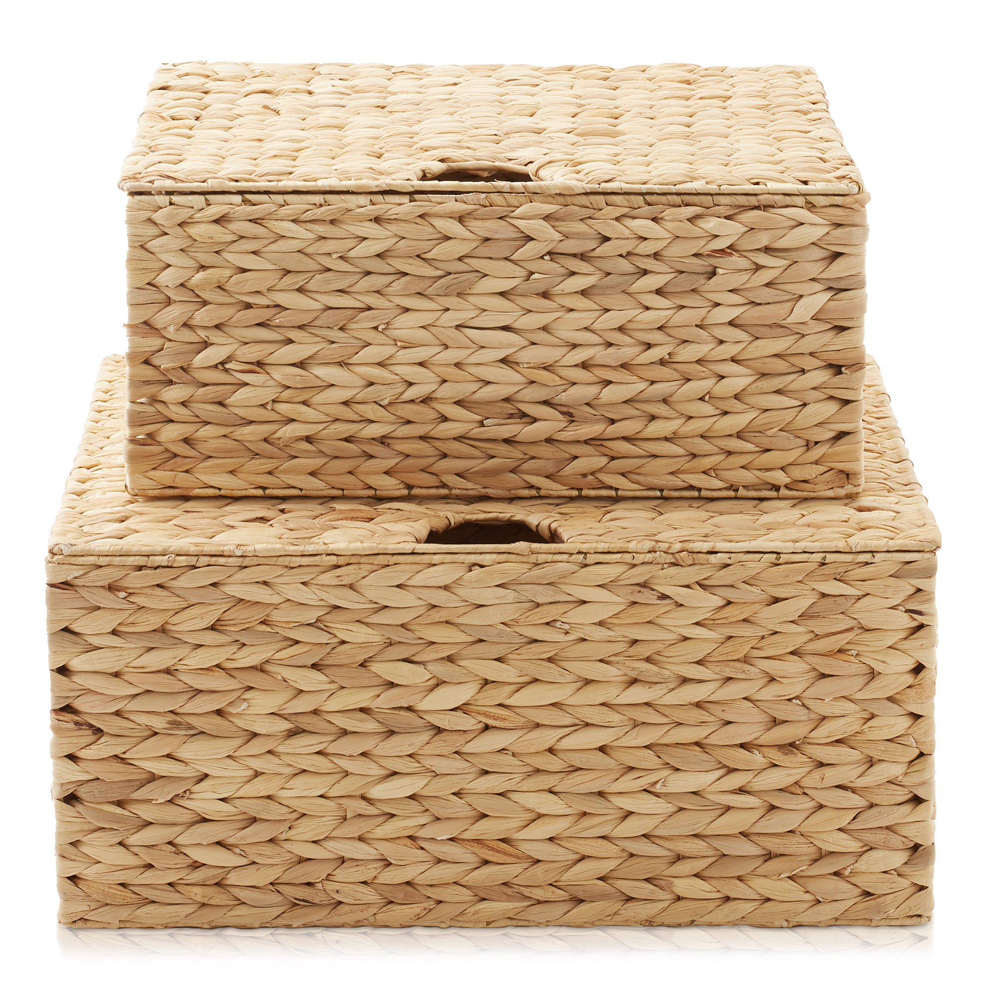 Casafield Water Hyacinth Rectangular Storage Baskets with Lids (Natural ...