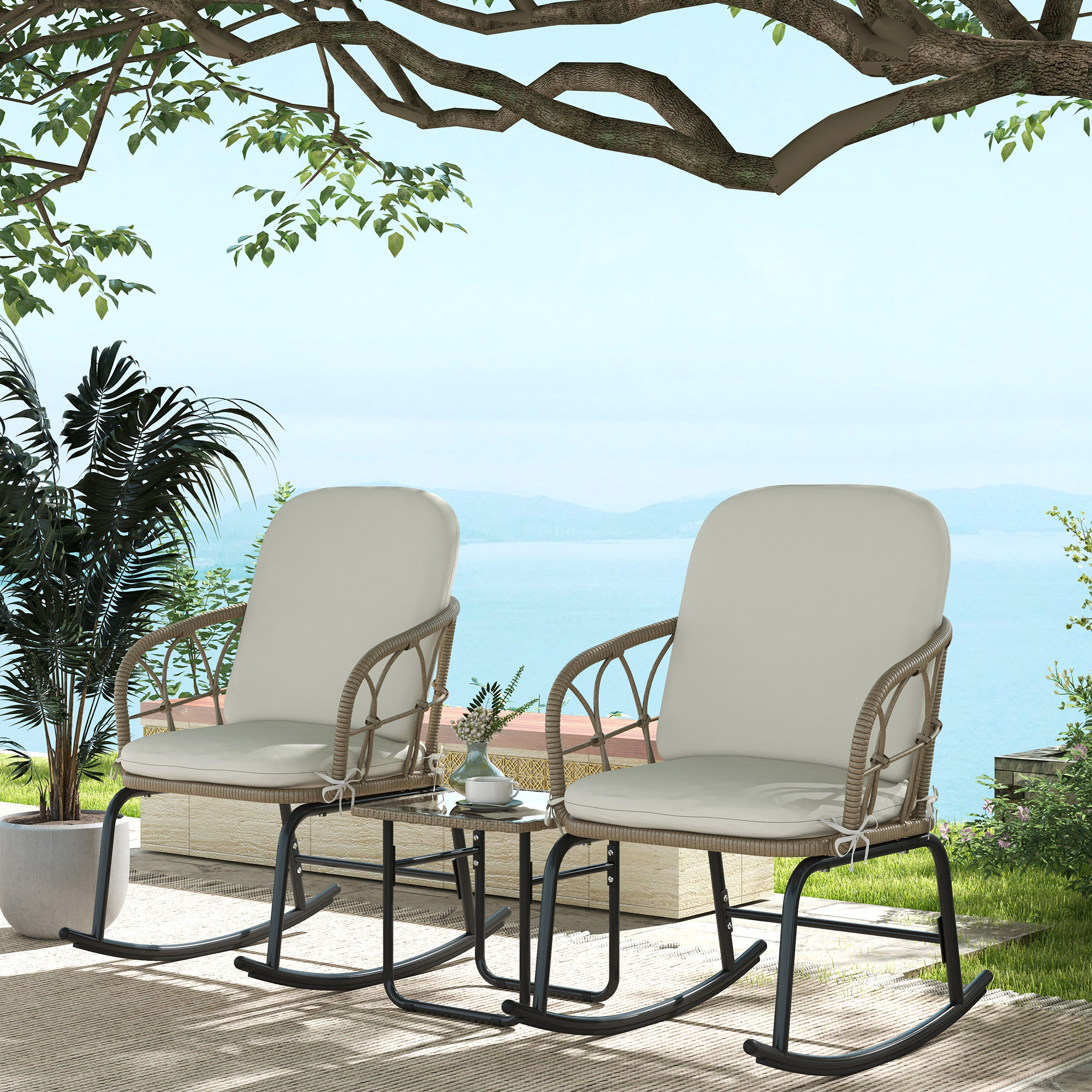Bay Isle Home Anieta Patio Rocking Chair with Cushions, Patio ...