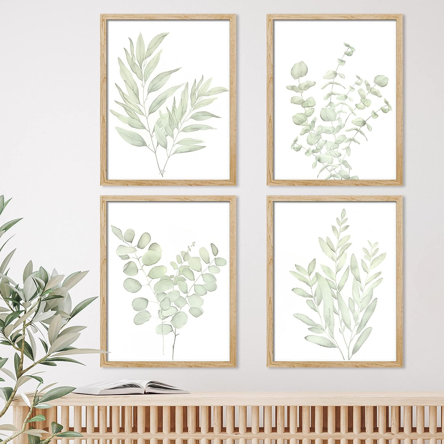 IDEA4WALL Minimal Botanical IDEA4WALL Framed Pastel Watercolor Green ...