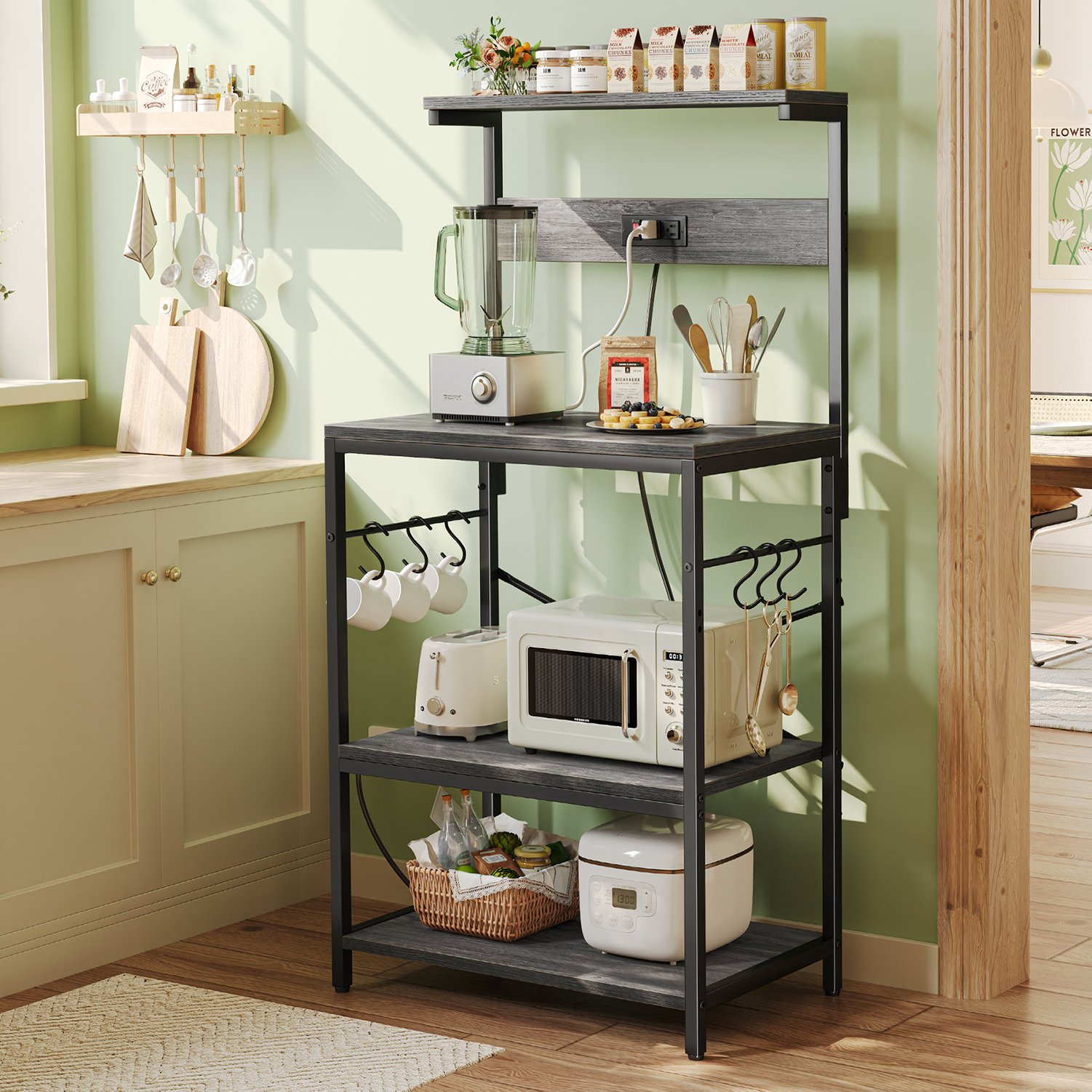 17 Stories Kickemuit 23.5" Kitchen Bakers Rack, Baker Rack with Power ...