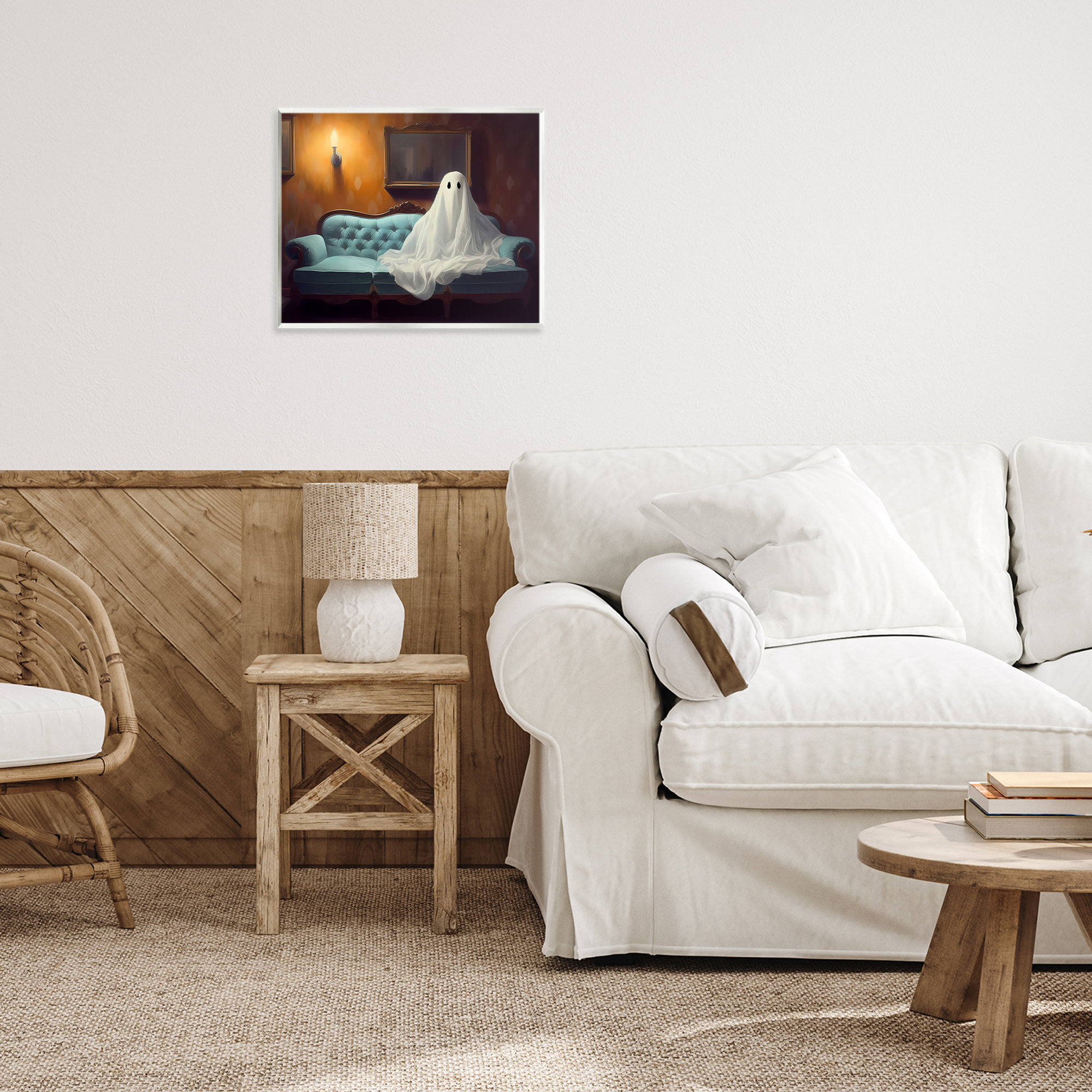 Fleur De Lis Living Ghost on Spooky Blue Couch Wall Plaque, design by ...