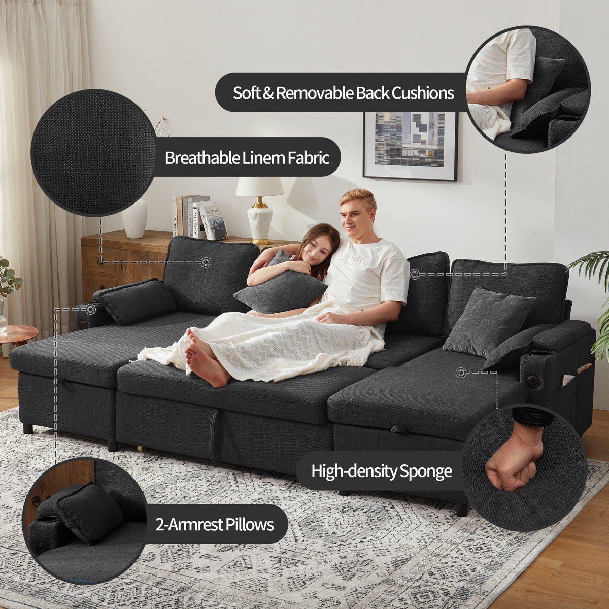 PIZZELLO 264.9cm Pillow Top Arms Commercial Use Sofa Bed & Reviews ...