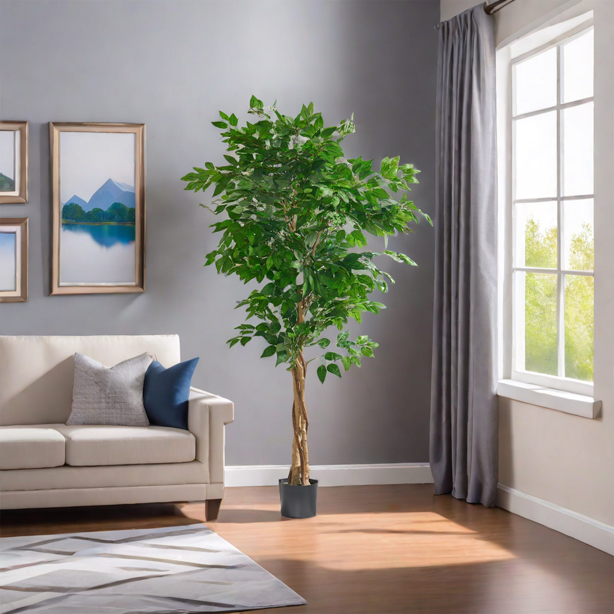 Primrue 6 ft Fake Plants In Pot, Faux Trees Ficus Leaf Bonsai, Potted ...