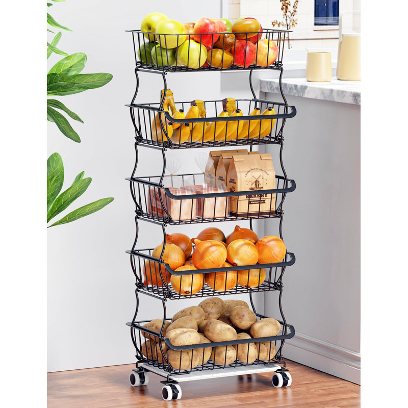 Prep & Savour 5-Tier Stackable Mesh Wire Baskets With Rolling Cart For ...