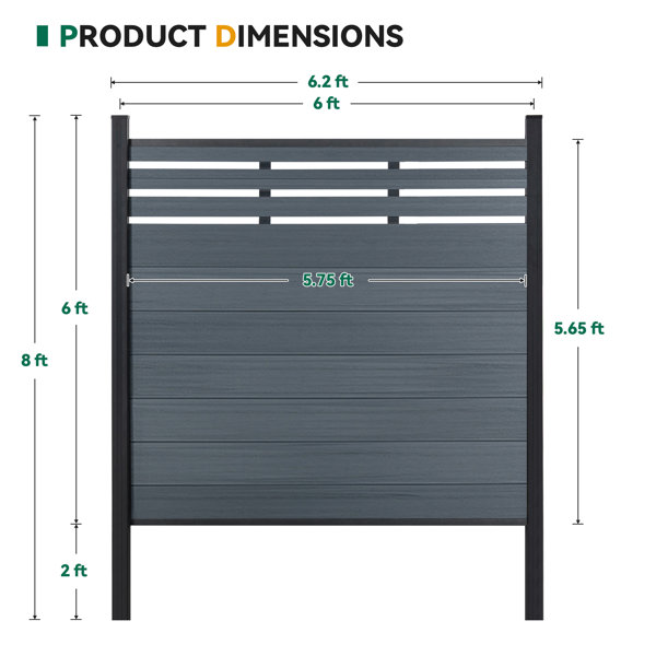 mondaria 8ft H X 6ft W Semi-Closed Composite Privacy Fence Panels With ...