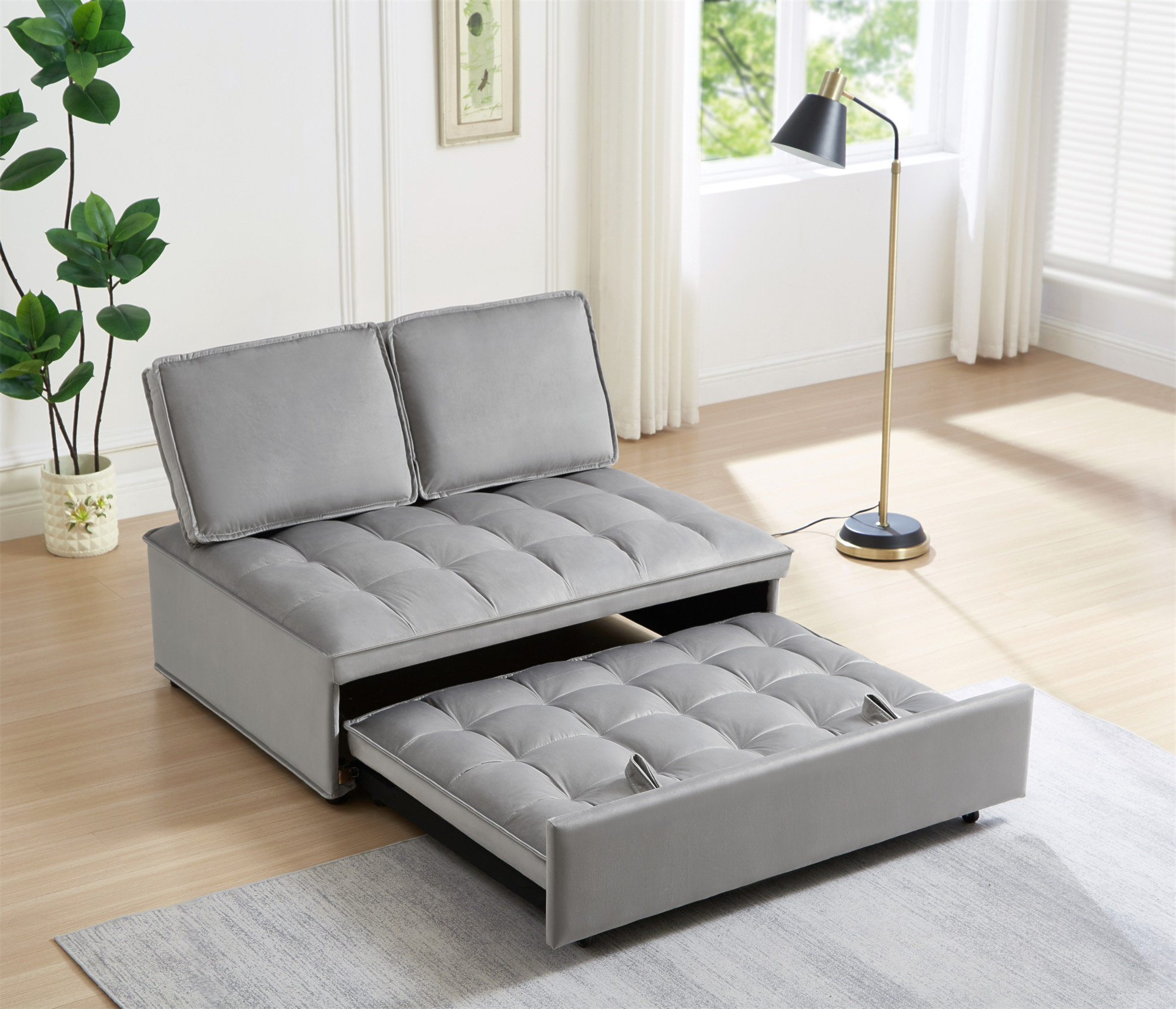 Mercer41 Convertible Sleeping Sofa Bed, Modern Velvet Fabric Double ...