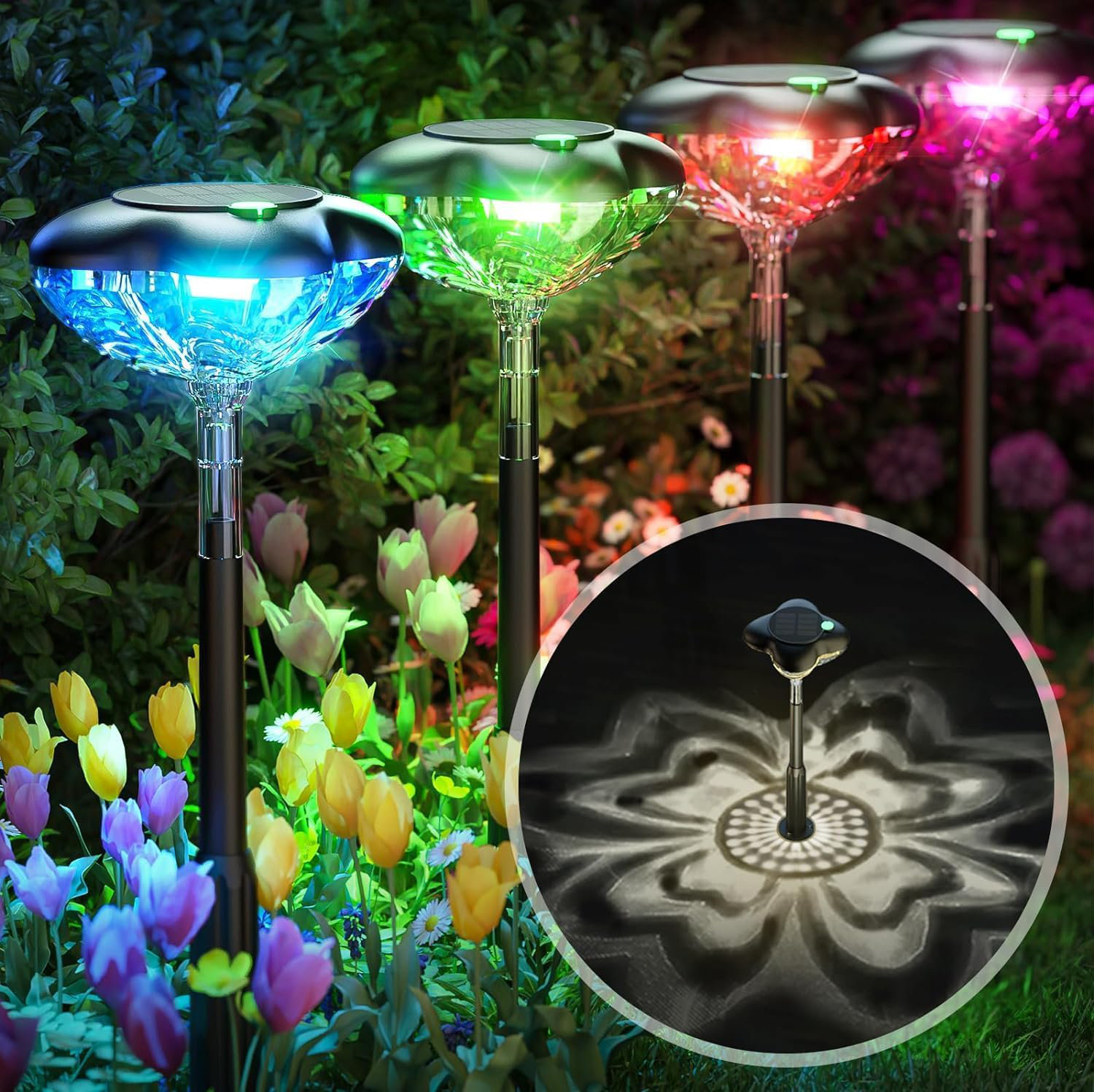 Mercer41 Solar Pathway Lights Outdoor, 8Pack Solar Lights For Outside Garden, 3 Mode Clover ...