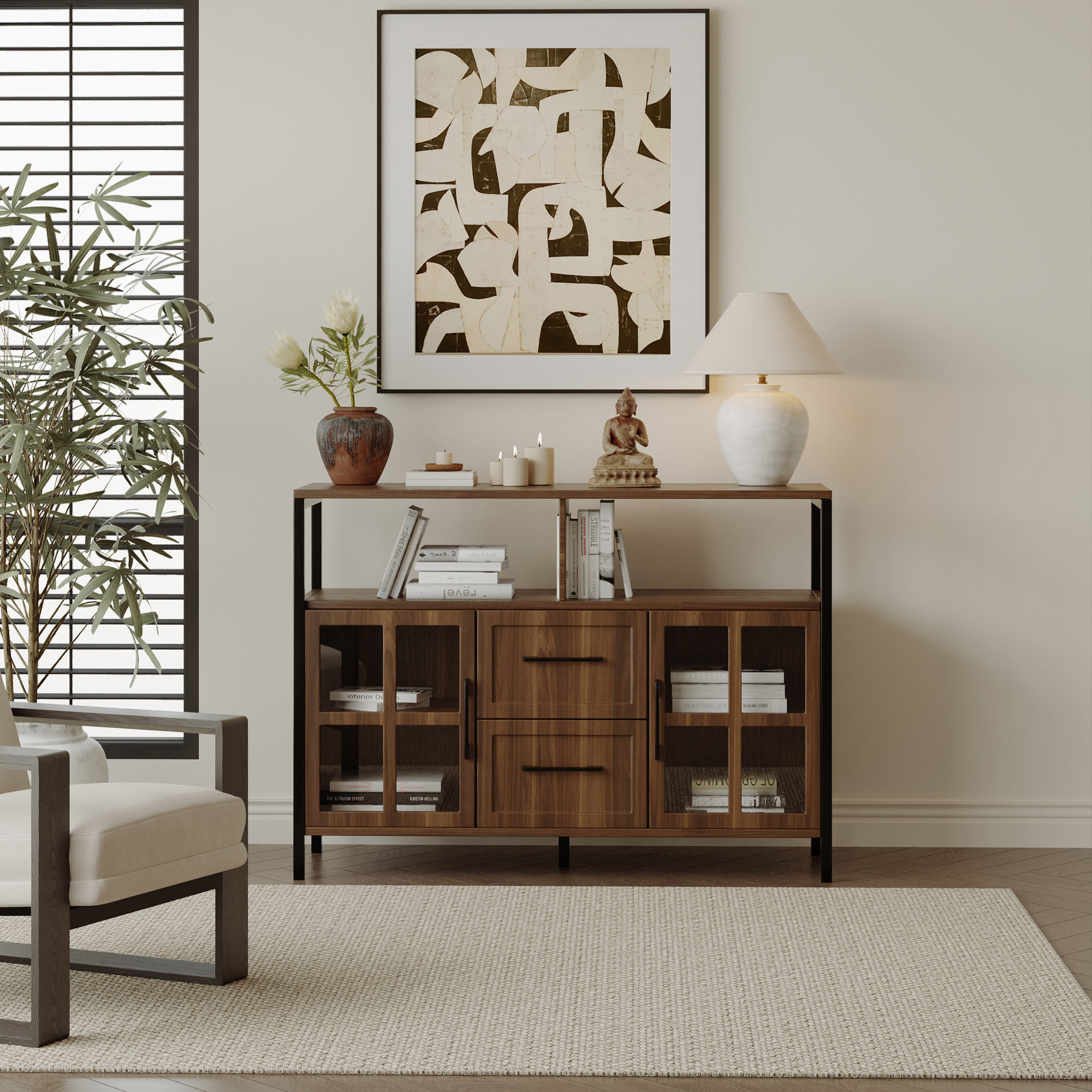 17 Stories Living Room Shelves, With Two Storage Rooms, Storage Box ...