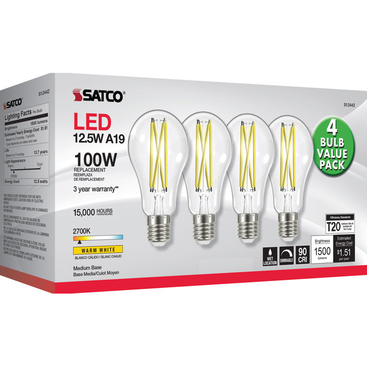 Satco 100 Watt Equivalent A19 E26/Medium (Standard) Dimmable LED Bulb ...