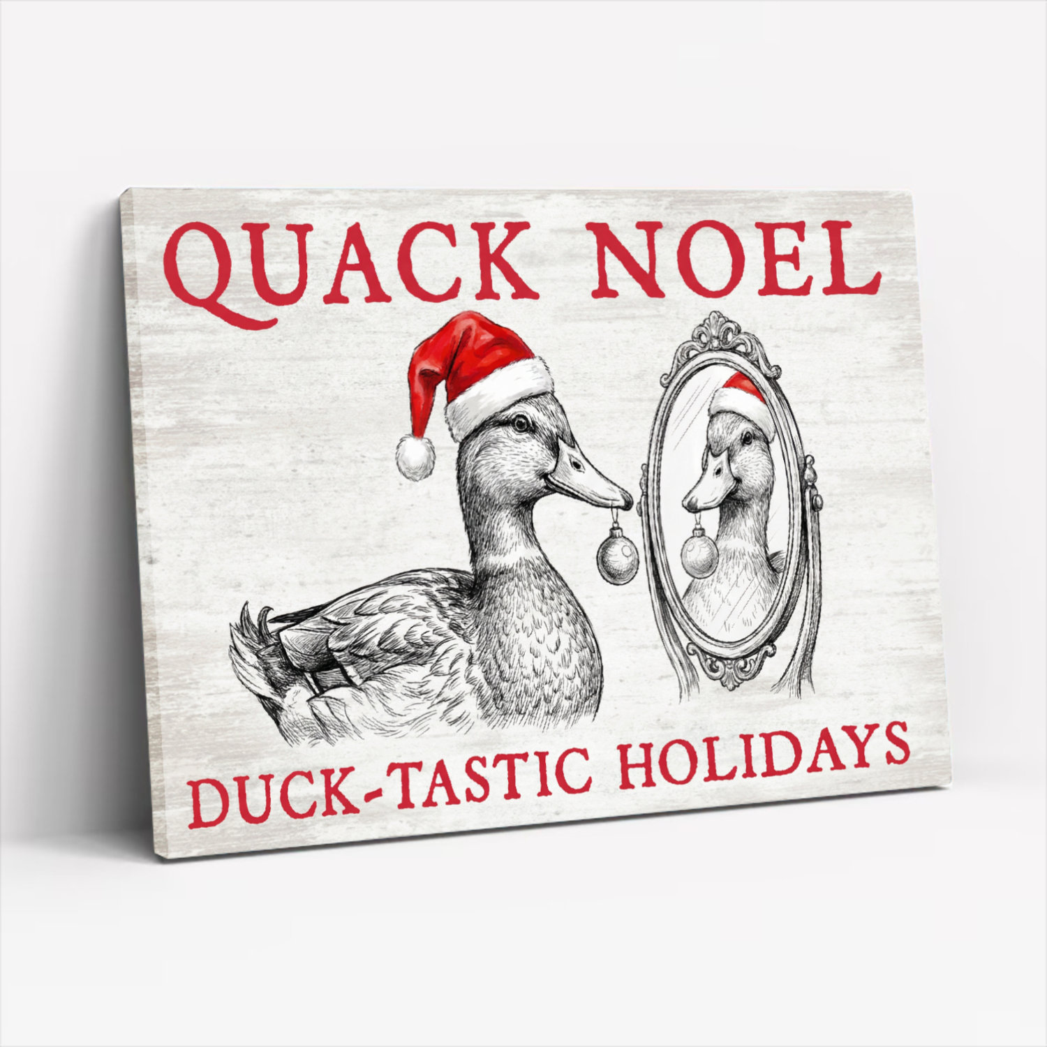 Winston Porter Duck With Santa Hat And Mirror Quack Noel Duck Tastic Holidays Canvas Wrapped ...