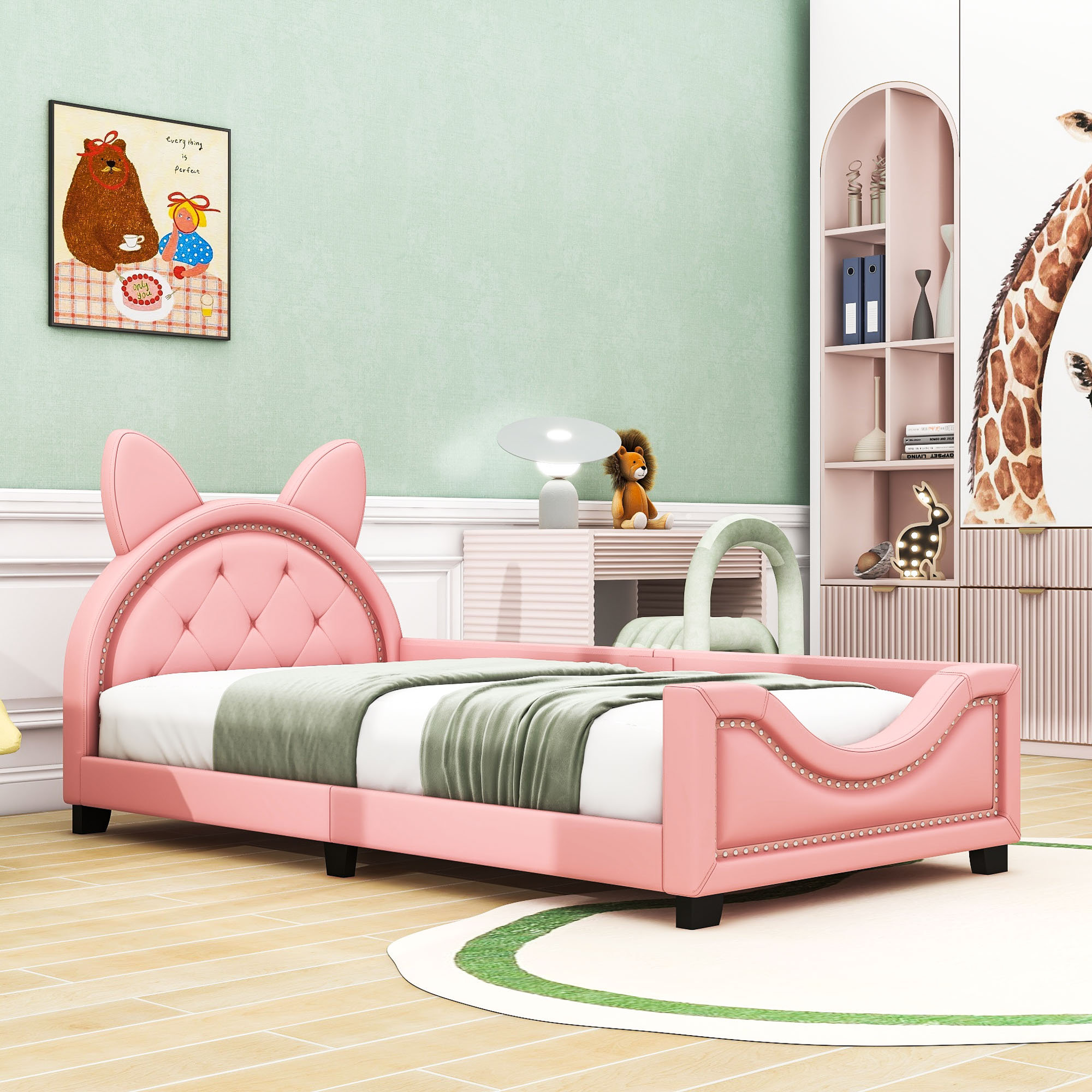 Zoomie Kids Twin Upholstered Bed With Cartoon Ears Headboard And Rails ...